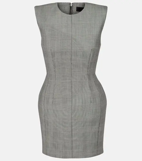 MUGLER Prince Of Wales Check Wool-blend Minidress - Grey