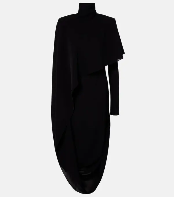MUGLER Asymmetric Caped Crêpe Midi Dress - Black