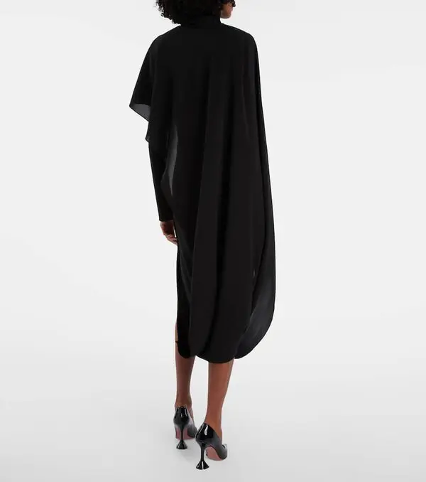 MUGLER Asymmetric Caped Crêpe Midi Dress - Black