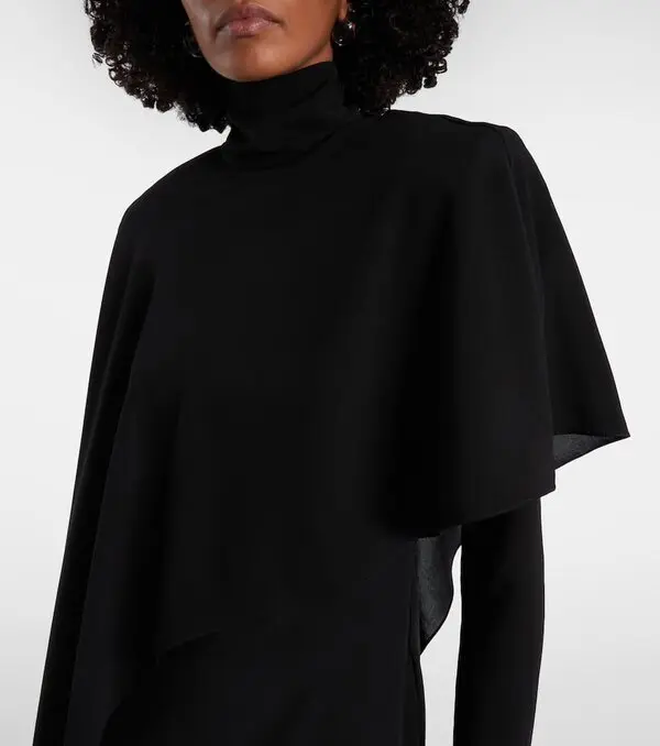 MUGLER Asymmetric Caped Crêpe Midi Dress - Black