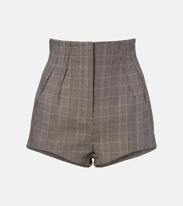 MUGLER Houndstooth Virgin Wool Shorts - Brown