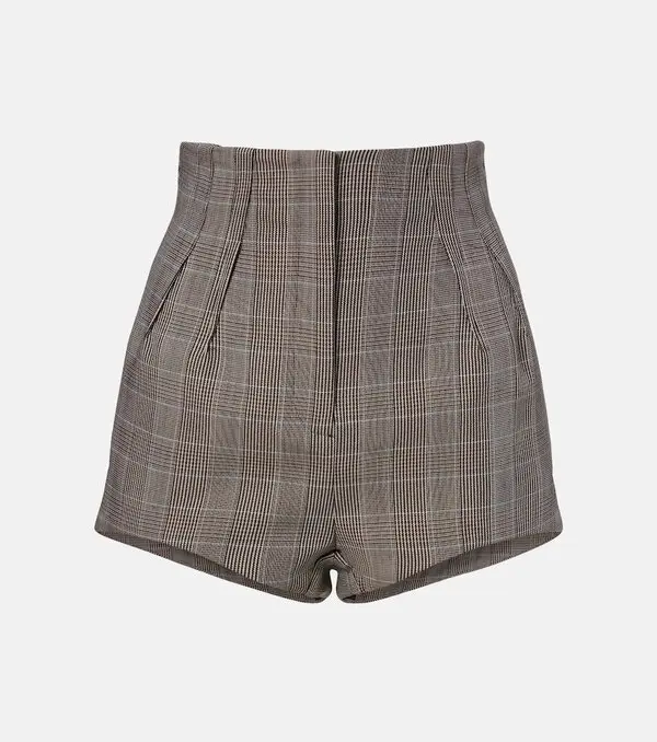 MUGLER Houndstooth Virgin Wool Shorts - Brown