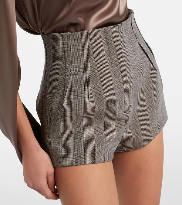 MUGLER Houndstooth Virgin Wool Shorts - Brown
