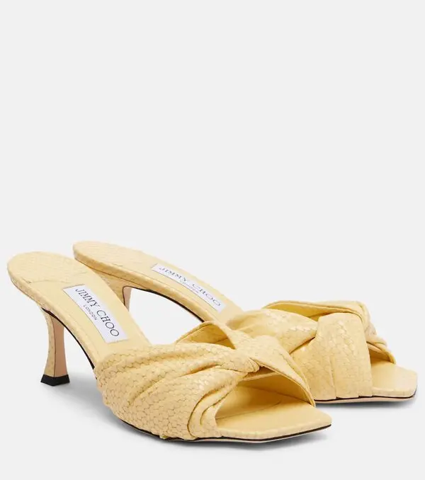 JIMMY CHOO Skye Twist Leather Mules - Yellow