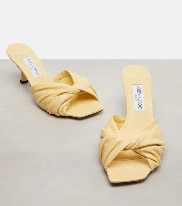JIMMY CHOO Skye Twist Leather Mules - Yellow