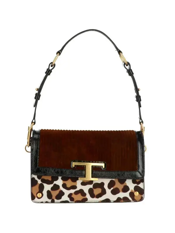 TOD'S Animal-print T-detail Shoulder Bag - Black