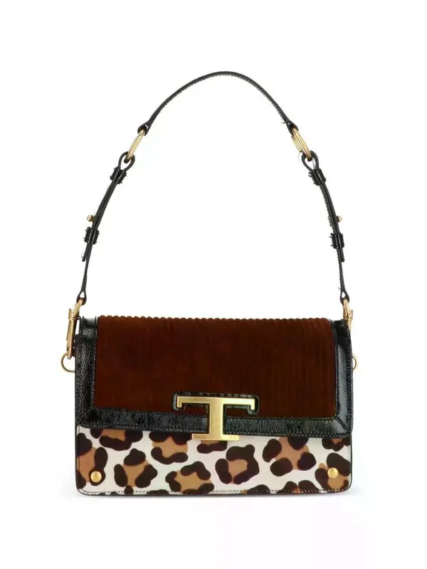 TOD'S Animal-print T-detail Shoulder Bag - Black