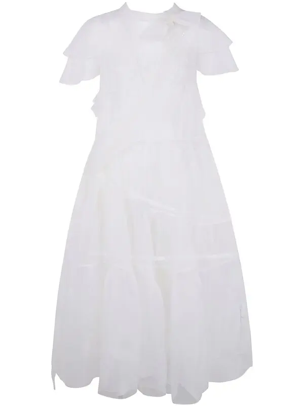 Simone Rocha Sheer Bow Sash Split Hoop" Flounce Dress - White