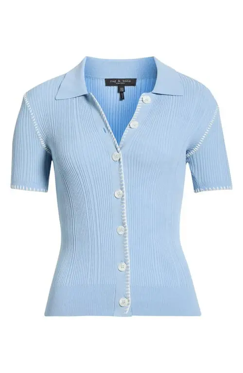Rag & Bone Harper Whipstitch Detail Short Sleeve Cardigan