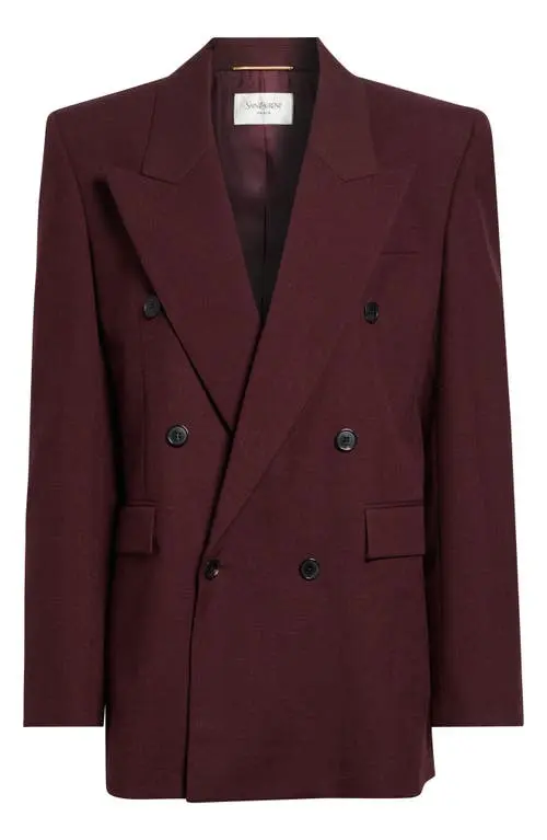 Saint Laurent Double Breasted Wool Gabardine Blazer - Lie De Vin