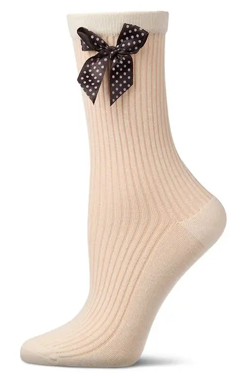 MEMOI Polka Dot Bow Rib Cotton Blend Crew Socks - Yellow
