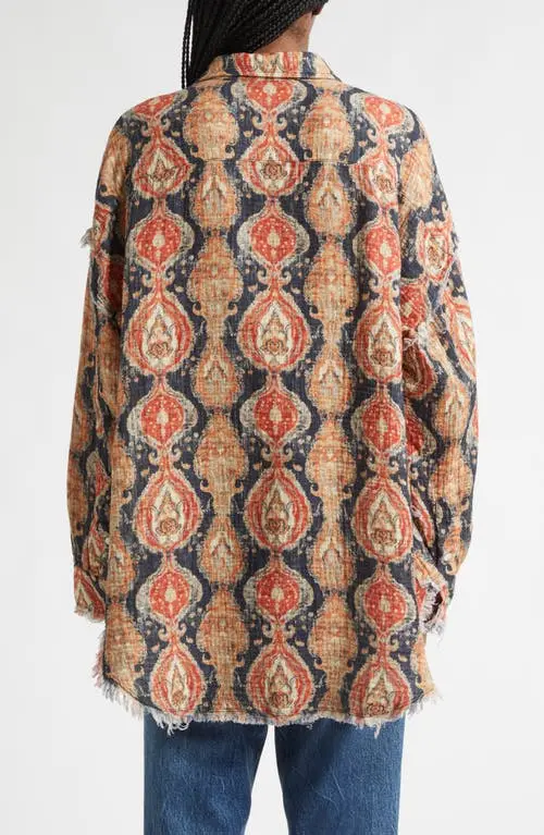 R13 Shredded Seam Drop Neck Button-up Shirt