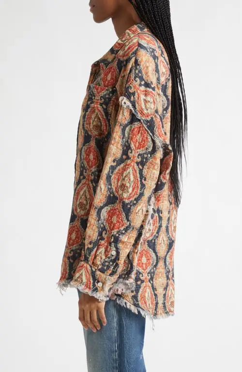 R13 Shredded Seam Drop Neck Button-up Shirt