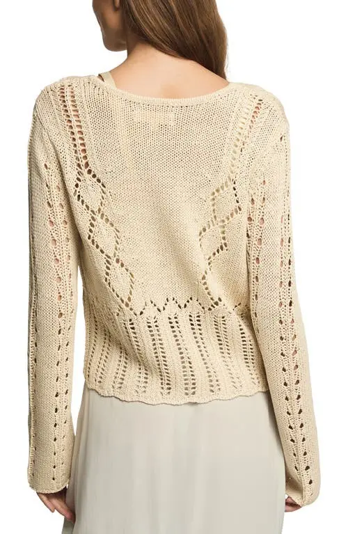 Lucky Brand Pointelle Crop Cardigan - Turtledove