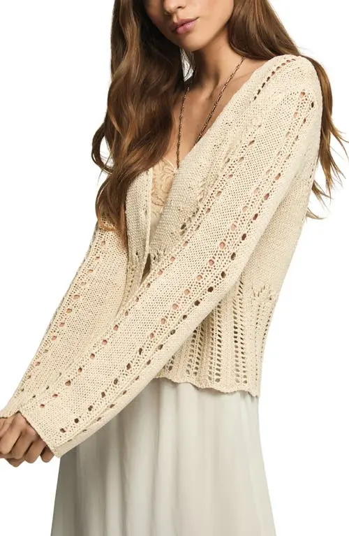 Lucky Brand Pointelle Crop Cardigan - Turtledove
