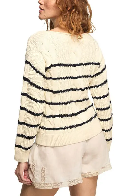 Lucky Brand Stripe Cable Stitch Cardigan