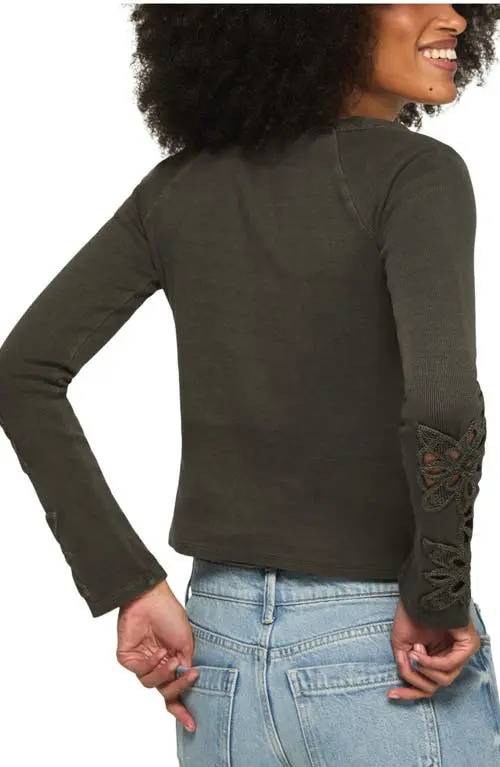Lucky Brand Lace Trim Rib Henley Top