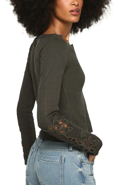 Lucky Brand Lace Trim Rib Henley Top