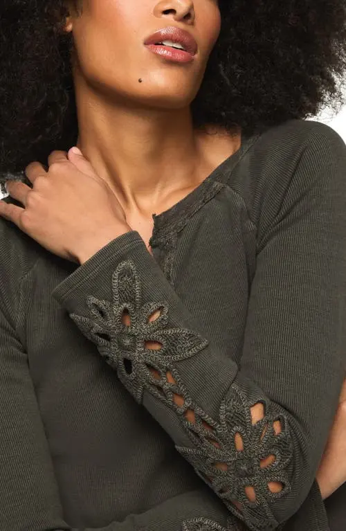 Lucky Brand Lace Trim Rib Henley Top