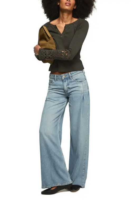 Lucky Brand Lace Trim Rib Henley Top