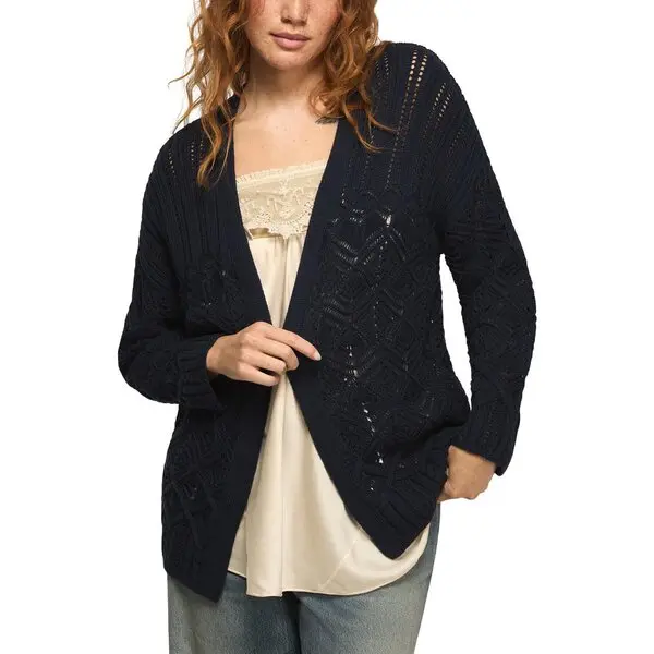 Lucky Brand Mixed Stitch Cardigan - Cadet Navy