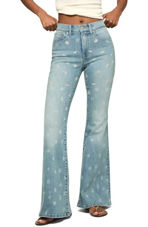 Lucky Brand Stevie Daisy Embroidered High Waist Bell Flare Jeans - Dazing Around Wash