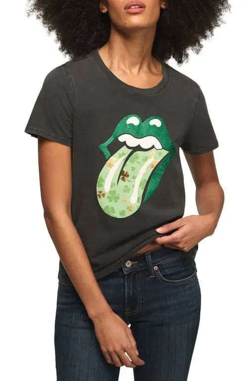 Lucky Brand Rolling Stones Clover Lip Class Cotton Graphic T-shirt - Jet Black