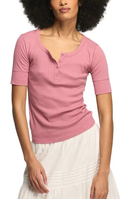 Lucky Brand Ribbed Floral Henley Top - Mesa Rose