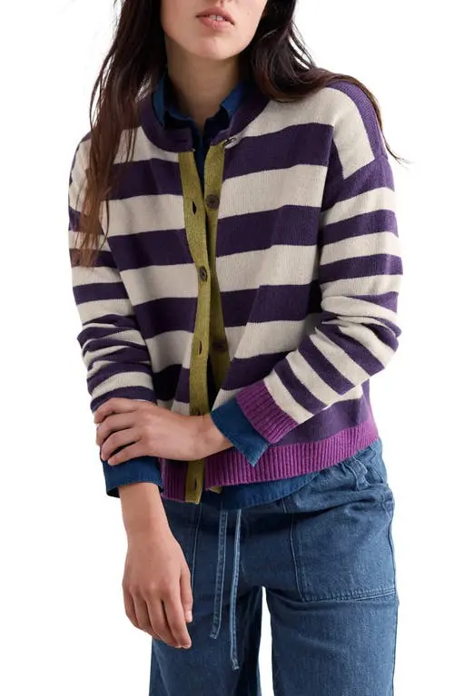 SEASALT CORNWALL Pinwell Stripe Lambswool Blend Cardigan - Bright Shape Dark Violet Mix