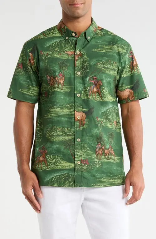 KAHALA Paniolo Country Print Cotton Short Sleeve Button-down Shirt - Meadow