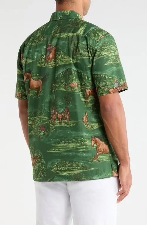 KAHALA Paniolo Country Print Cotton Short Sleeve Button-down Shirt