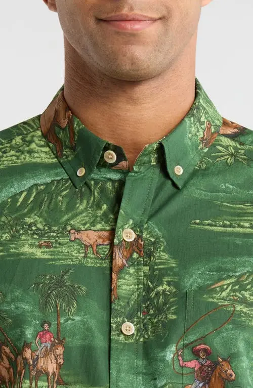 KAHALA Paniolo Country Print Cotton Short Sleeve Button-down Shirt