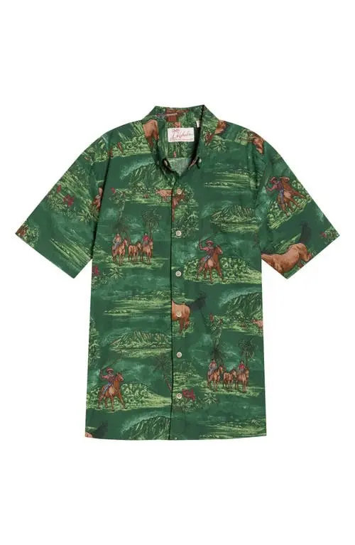 KAHALA Paniolo Country Print Cotton Short Sleeve Button-down Shirt