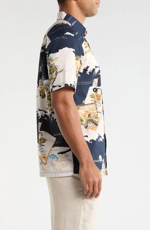 KAHALA Hajime Print Short Sleeve Cotton Button-down Shirt