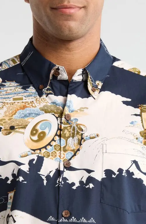 KAHALA Hajime Print Short Sleeve Cotton Button-down Shirt