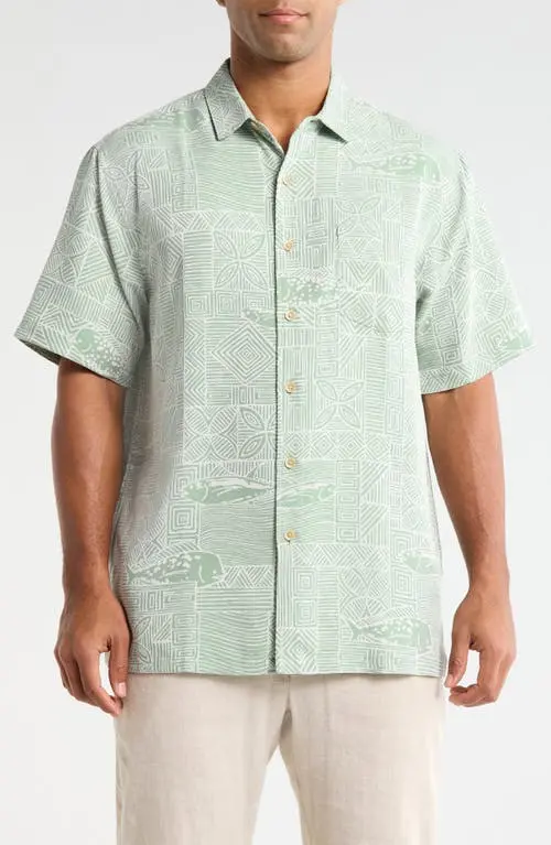 KAHALA Kapakahi Jacquard Short Sleeve Button-up Shirt - Wasabi