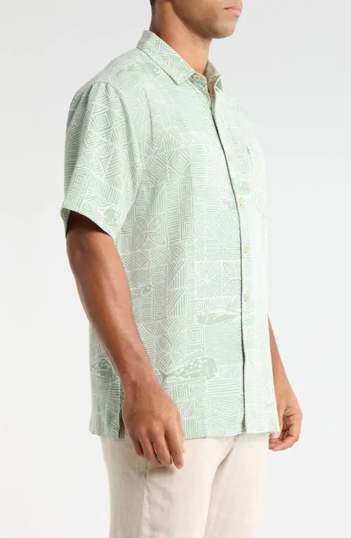 KAHALA Kapakahi Jacquard Short Sleeve Button-up Shirt - Wasabi