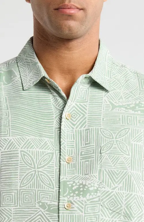 KAHALA Kapakahi Jacquard Short Sleeve Button-up Shirt - Wasabi
