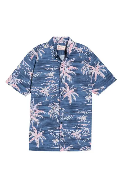 KAHALA He'e Nalu Print Short Sleeve Cotton Button-down Shirt - Denim Blue
