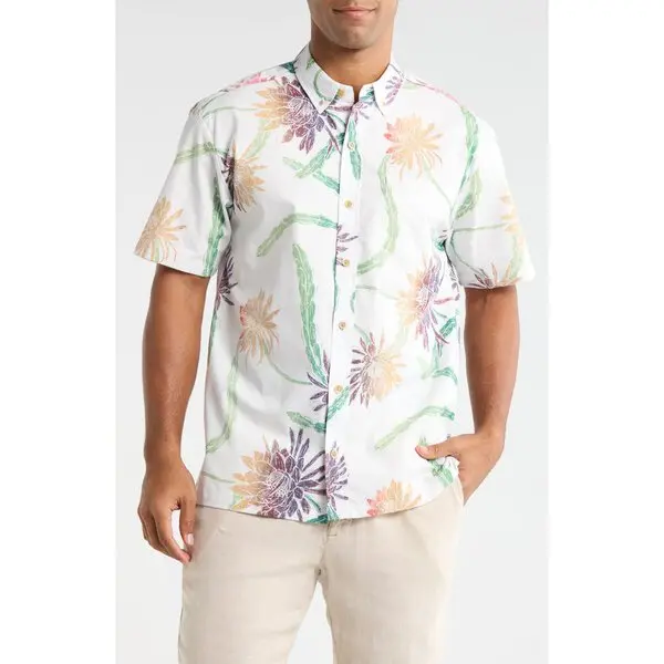 KAHALA Night Shades Print Cotton Short Sleeve Button-down Shirt - Off White