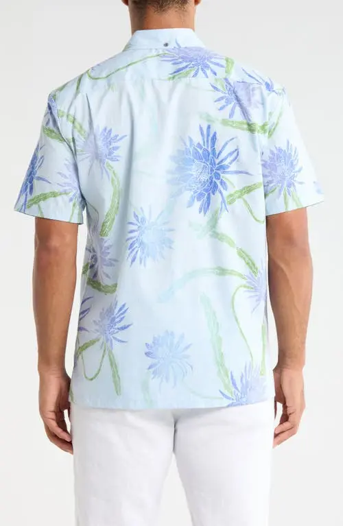 KAHALA Night Shades Print Cotton Short Sleeve Button-down Shirt - Silver Blue