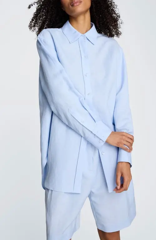 KENNETH COLE Long Linen Blend Button-up Shirt - Blue Dawn