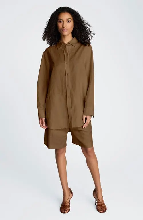 KENNETH COLE Long Linen Blend Button-up Shirt - Mesquite