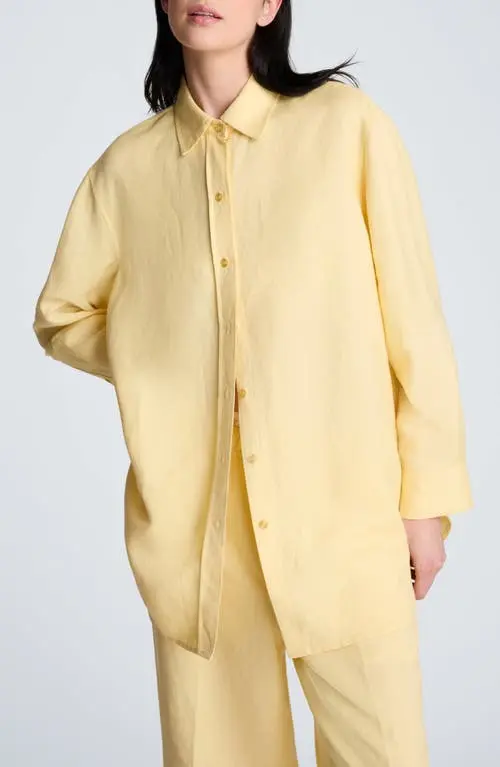 KENNETH COLE Long Linen Blend Button-up Shirt - Pastel Yellow