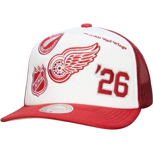 Mitchell & Ness Red Detroit Red Wings Gridlock Trucker Adjustable Hat - White