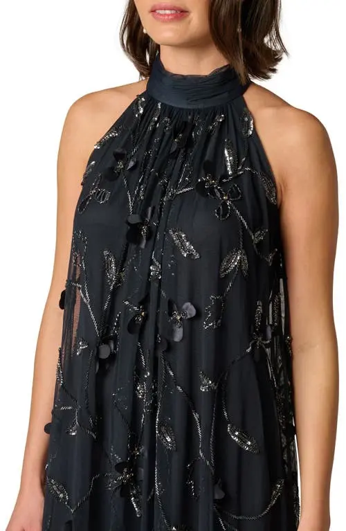 Adrianna Papell Beaded Floral Trapeze Gown