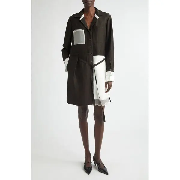 JASON WU Soft Suiting Collage Long Sleeve Shirtdress - Nori