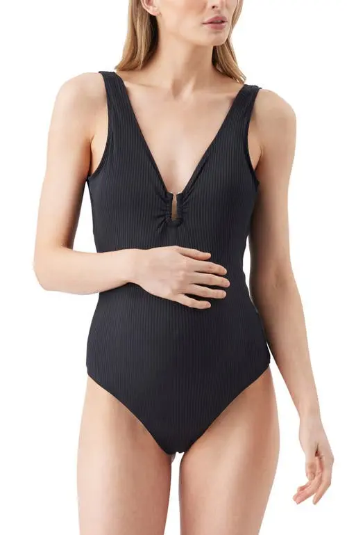 RIPE MATERNITY Havana Rib One Piece - Black
