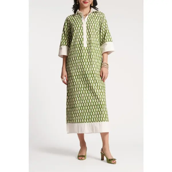 FRANCES VALENTINE Tracey Midi Dress - Green/oyster