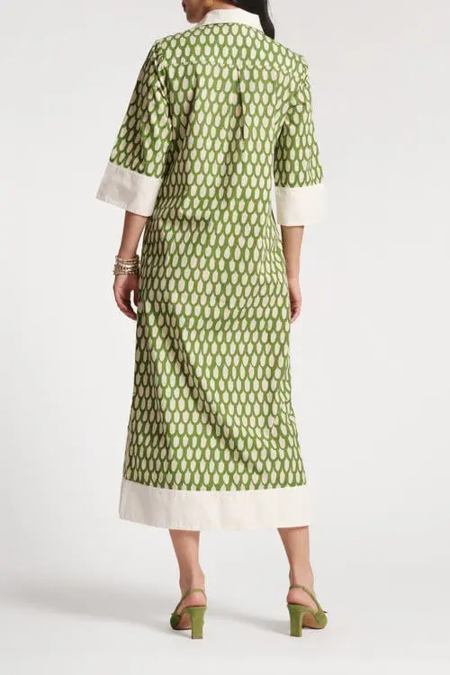 FRANCES VALENTINE Tracey Midi Dress - Green/oyster